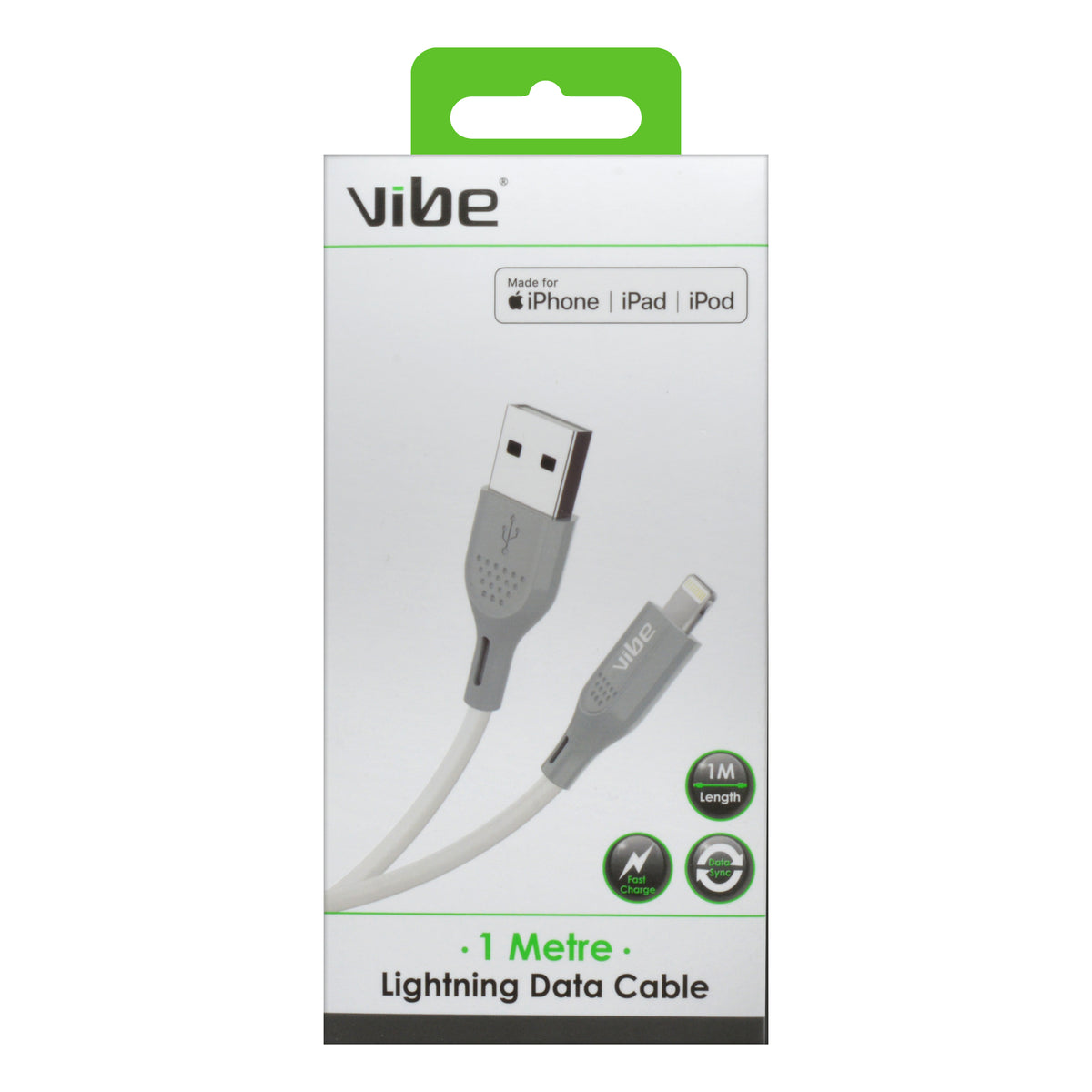 Grey 1 Metre Apple Approved MFi Lightning Cable - Vibe – Vibe Centre Ltd